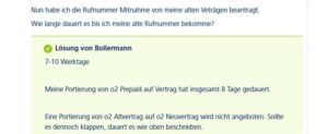 Telefónica Rufnummernmitnahme intern zu o2-Marken