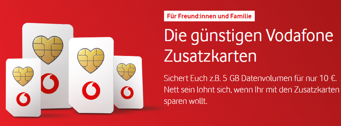 Vodafone Zusatzkarten: FamilyCard Partnerkarte ab nur 9,99 Euro