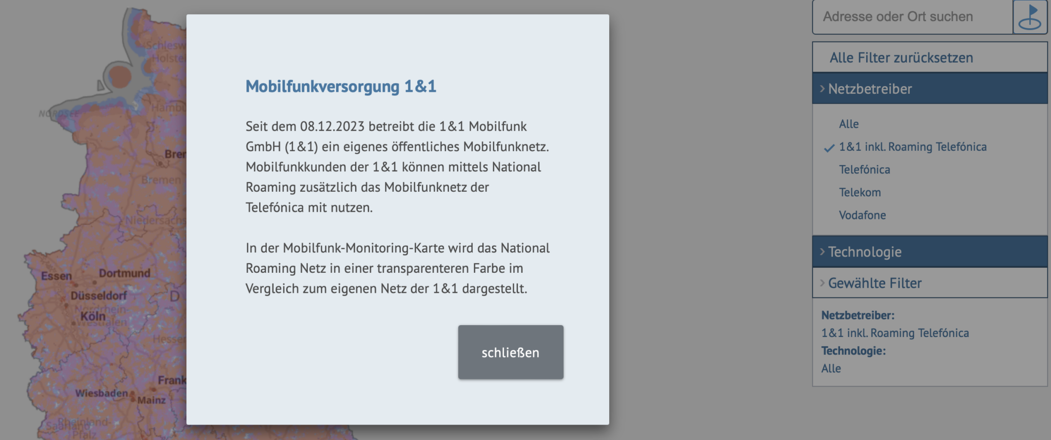 Netzabdeckung: Karte der Bundesnetzagentur