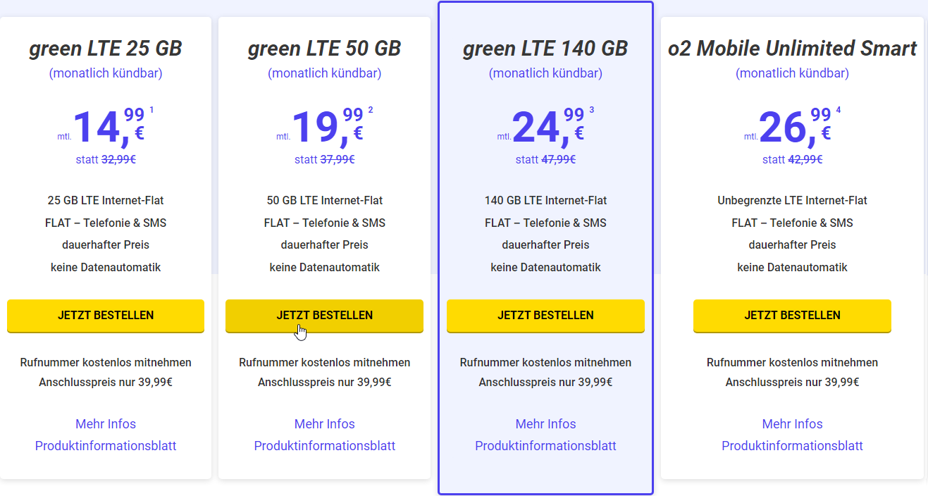 MegaSIM LTE Allnet-Flats ab 14,99 € mtl.