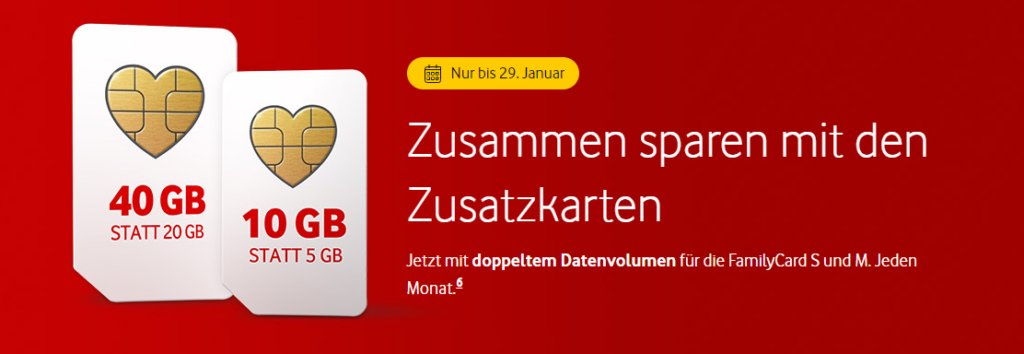 Vodafone Zusatzkarten: FamilyCard Partnerkarte ab nur 9,99 Euro