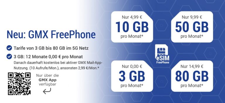 GMX FreePhone: Dauerhaft kostenlos 3 GB Datenvolumen!