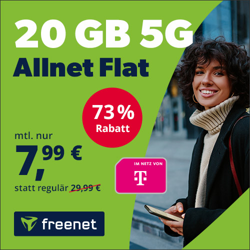 freenet-Allnet-Flat (Telekom-Netz): 20 GB nur 7,99 € mtl.