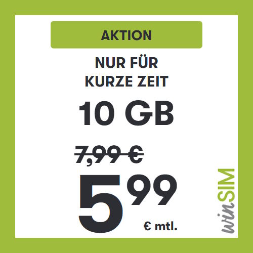 winSIM-Deals: 10 GB für nur 5,99 € mtl.