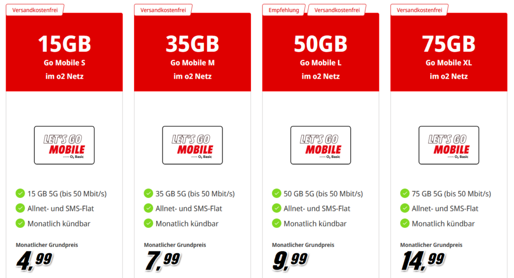 Let’s Go Mobile-Tarife: Ab 4,99 € im Monat – flexibel kündbar