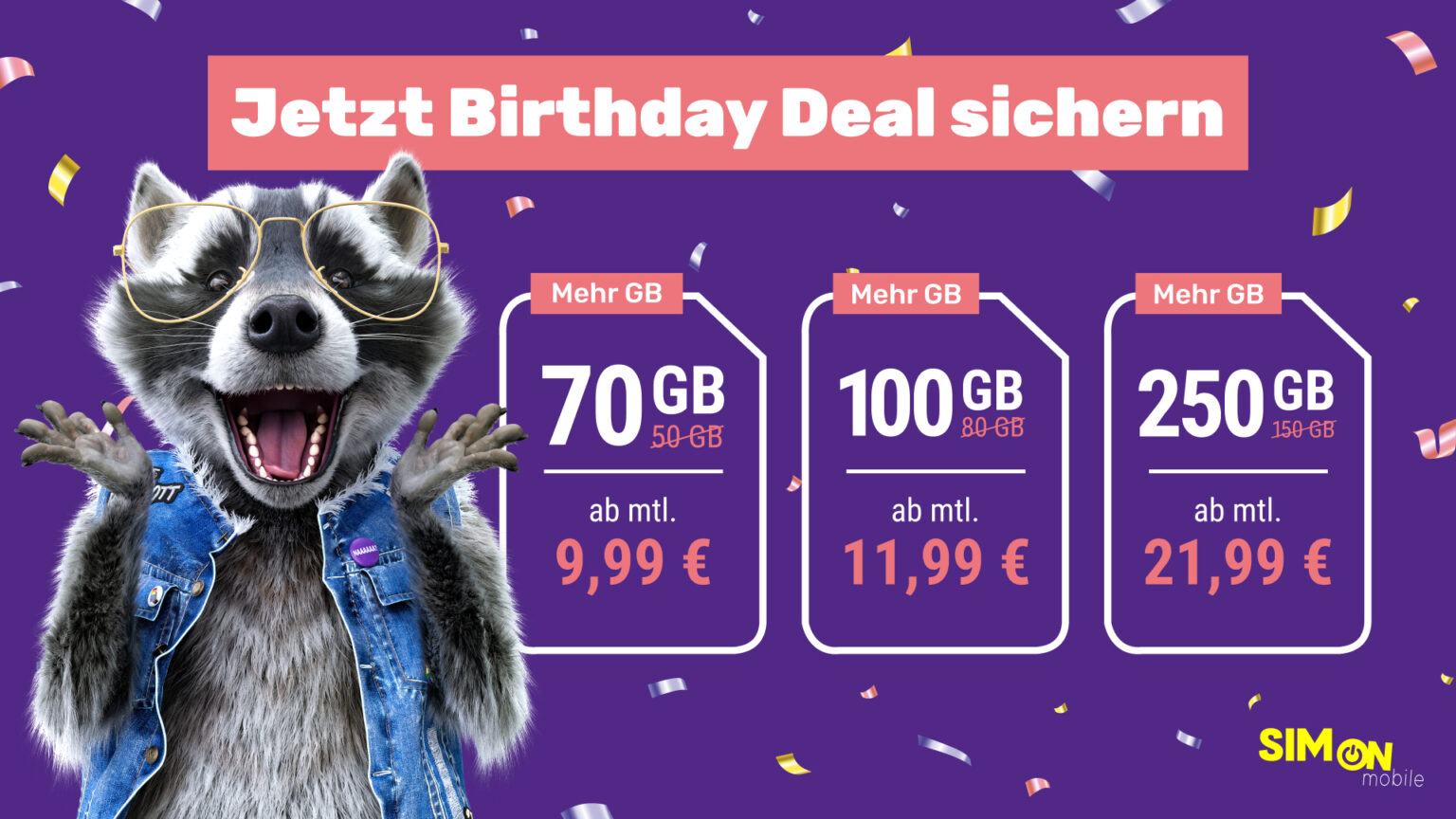 SIMon mobile Angebote: Bis zu 250 GB Handyvertrag ohne Handy