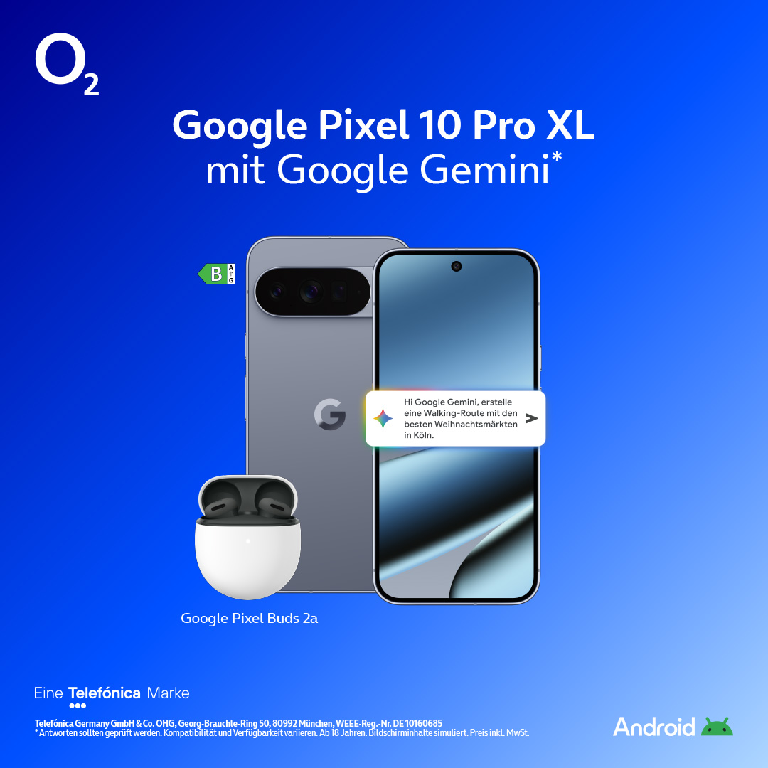 Google Pixel 10 Pro XL nur 1 € Zuzahlung mit Buds und o2-Tarif